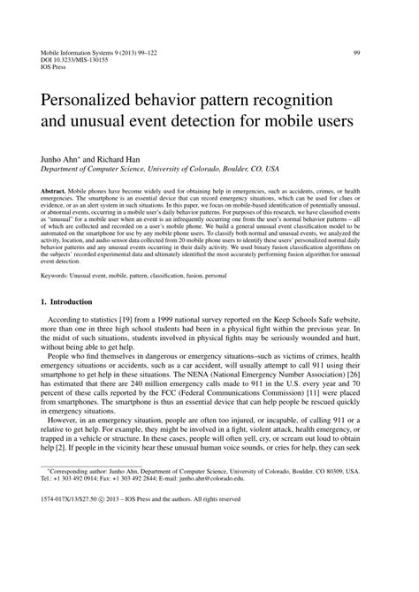 Pdf Personalized Behavior Pattern Recognition And Unusual Event Detection For Mobile Users