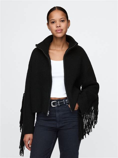 Fringe Zip Cardigan Gap