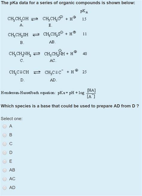 Solved The PKa Data For A Series Of Organic Compounds Is Chegg Com