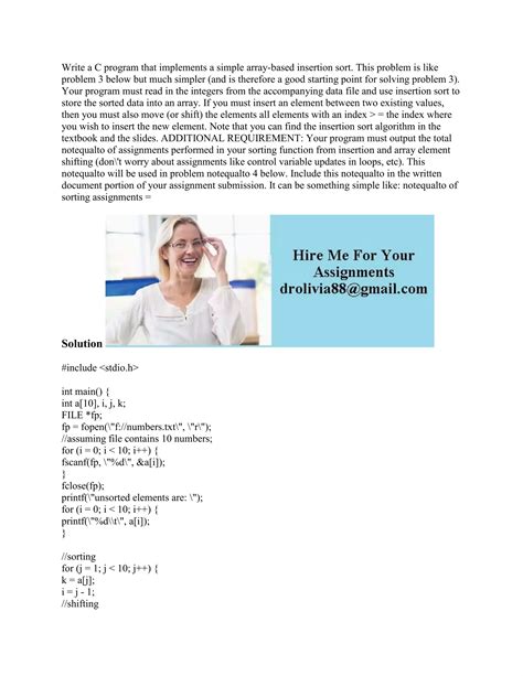 Write A C Program That Implements A Simple Array Based Insertion Sort Docx