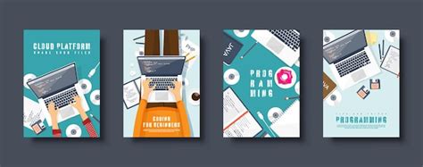 Premium Vector Programming Coding Flat Style Covers Set Computing