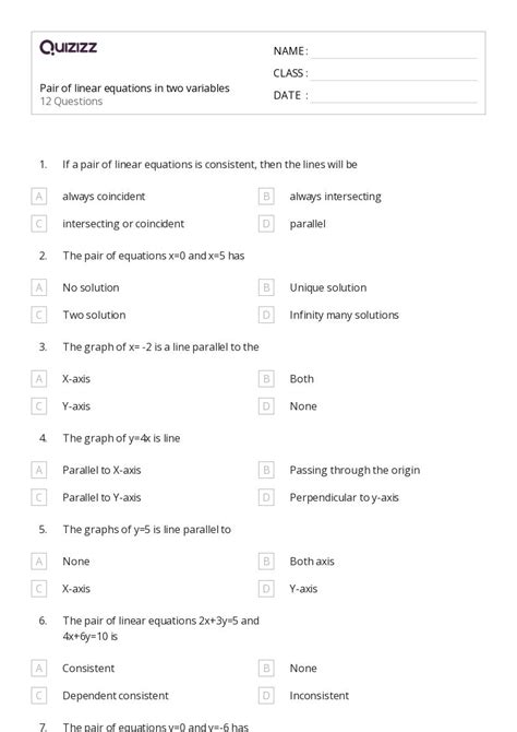 50 Linear Equations Worksheets For 3rd Class On Quizizz Free And Printable