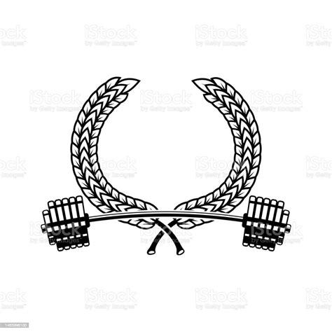 바벨과 화환이 있는 엠블럼 템플릿입니다 기호 엠블럼에 대 한 디자인 요소 벡터 그림 강철에 대한 스톡 벡터 아트 및 기타 이미지 강철 건강한 생활방식 고풍스런