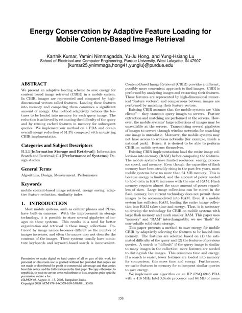 Pdf Energy Conservation By Adaptive Feature Loading For Mobile Content Based Image Retrieval