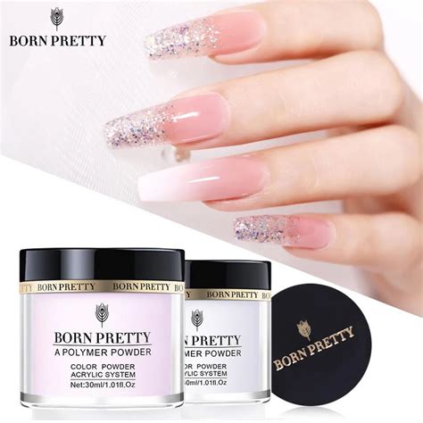 Born Pretty 아크릴 파우더 조각 네일 폴리머 팁 연장 30ml10ml 프렌치 핑크 화이트 투명 접착 라인석 네일
