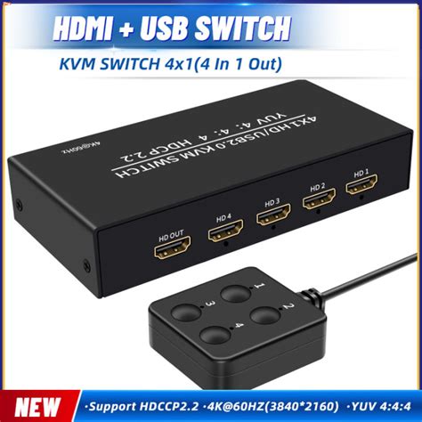 4k 60hz Hdmi Kvm Switch 4x1 Kvm Hdmi Usb Switch 4 In 1 Out With 4 Port Usb Hub For 4 Pc Share