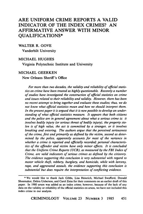 Pdf Are Uniform Crime Reports A Valid Indicator Of The Index Crimes An Affirmative Answer