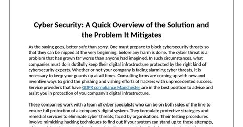 Cyber Security A Quick Overview Of The Solution And The Problem It Mitigates By Cyraatek Issuu