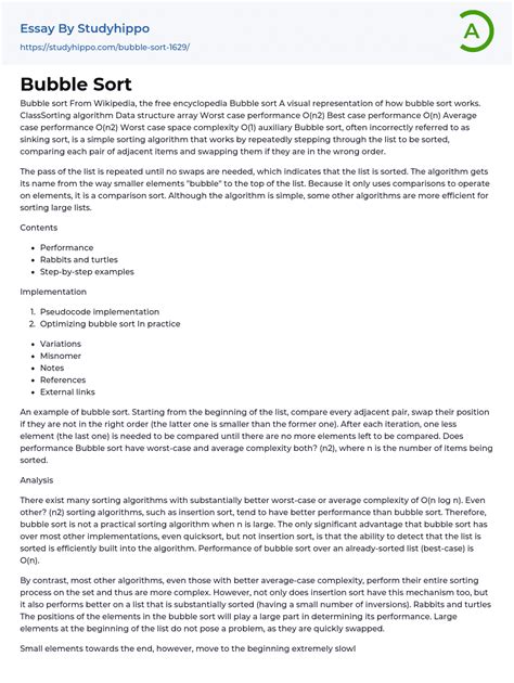 Bubble Sort Essay Example