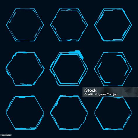 벡터 미래 지향적인 육각형 요소 Hud 초점 공상 과학 원형 디자인 육각형에 대한 스톡 벡터 아트 및 기타 이미지 육각형 프레임 헤드업 디스플레이 그래픽 사용자