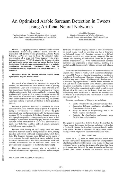 Pdf An Optimized Arabic Sarcasm Detection In Tweets Using Artificial Neural Networks