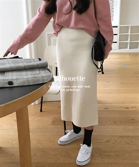 소녀레시피 [주문폭주 5천장돌파] 실루엣 니트 롱스커트 Sk 키작녀롱스커트