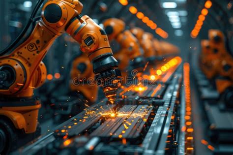 Enhancing Efficiency Automated Robotic Arms In Industrial Manufact Stock Illustration