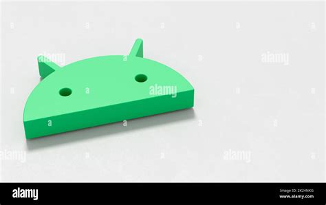 Android Logo 3d Symbol Shape On Plastered Light Grey Background With Copy Space 3d Illustration