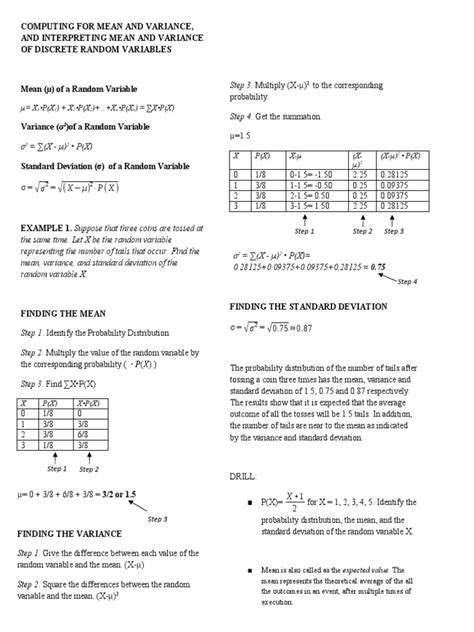 02 Computing For Mean And Variance Pdf Variance Mean