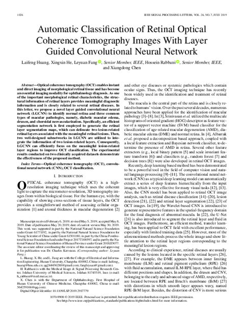 Pdf Automatic Classification Of Retinal Optical Coherence Tomography Images With Layer Guided