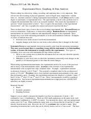 PHY Error Analysis Lab SP Pdf Physics Lab Mr Shields Experimental Error Graphing