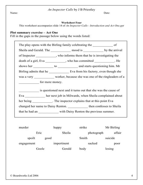 An Inspector Calls Printable Worksheets Worksheets Printable Template