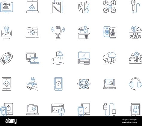 Computer Mart Line Icons Collection Technology Hardware Software
