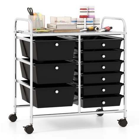 9 Drawer Rolling Storage Cart With Colorful Drawers And Metal Frame