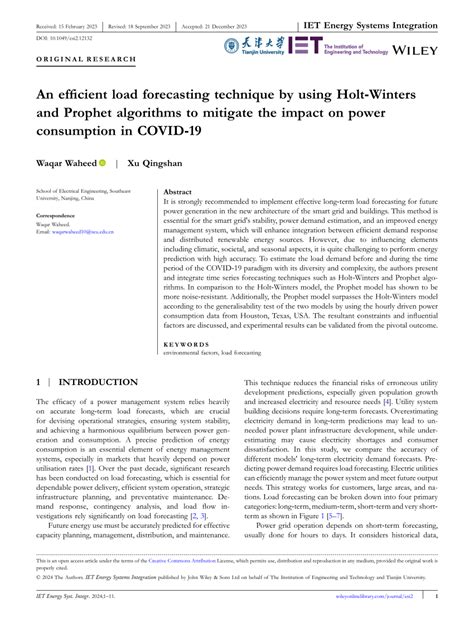 Pdf An Efficient Load Forecasting Technique By Using Holt‐winters And Prophet Algorithms To