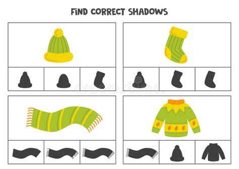 Find Correct Shadow Of Autumn Warm Clothes Printable Clip Card Games