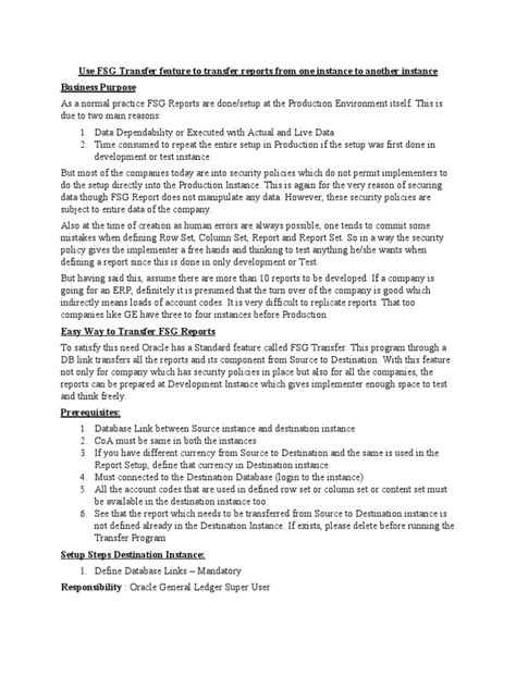 use fsg transfer feature to transfer reports f pdf oracle database databases