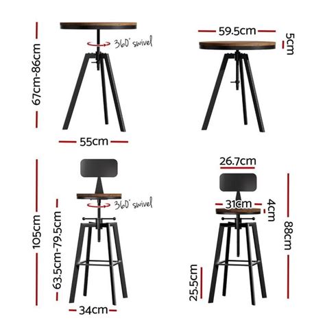 Artiss Bar Table And Stools Set Dining Desk Industrial Kitchen Chairs