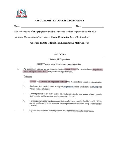 Csec Chemistry End Of Term Assessment Solutions Pdf Technology