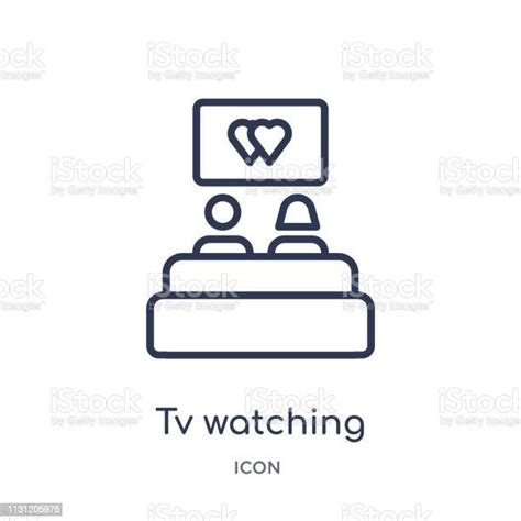 생일 파티 개요 컬렉션에서 선형 Tv 보고 아이콘입니다 얇은 라인 Tv는 흰색 배경에 고립 된 벡터를 보고 Tv 시청 트 렌 디 한 일러스트 날씬한에 대한 스톡 벡터 아트
