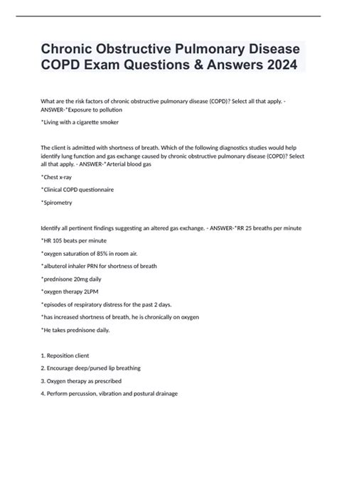 Chronic Obstructive Pulmonary Disease Copd Exam Questions And Answers 2024 Chronic Obstructive