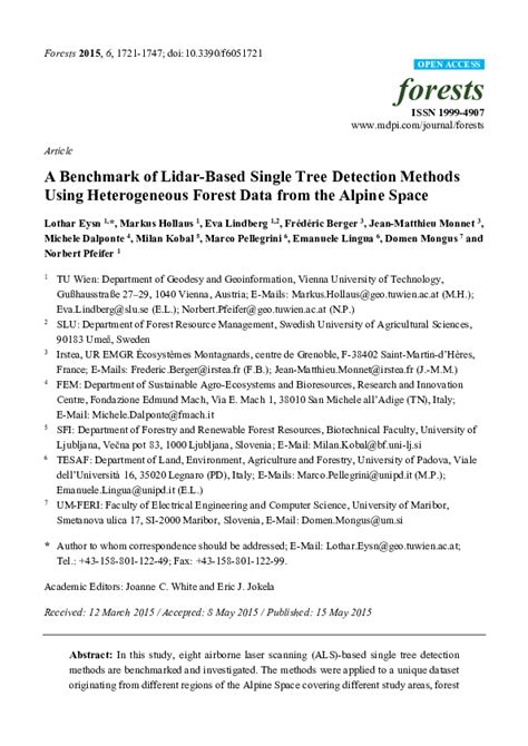 Pdf Article A Benchmark Of Lidar Based Single Tree Detection Methods