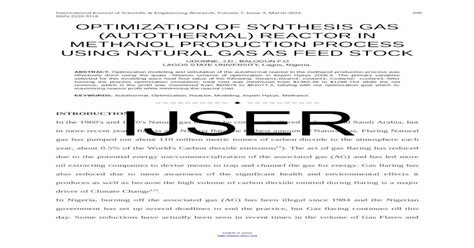 Pdf Optimization Of Synthesis Gas Autothermal Reactor In Methanol
