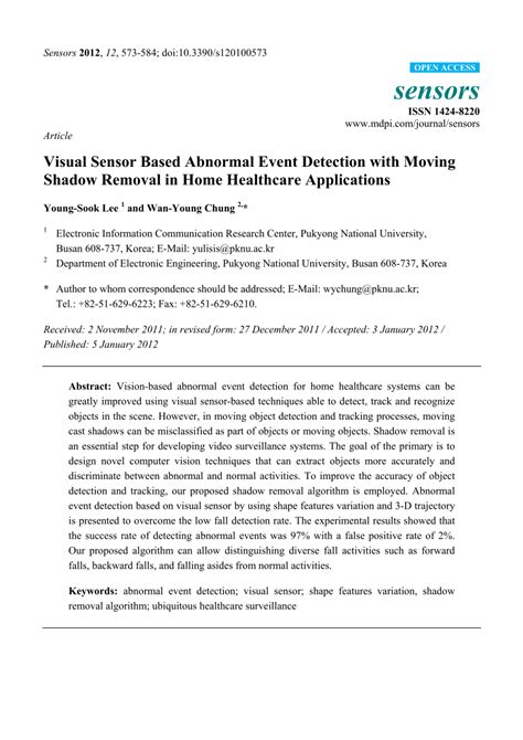 Pdf Visual Sensor Based Abnormal Event Detection With Moving Shadow