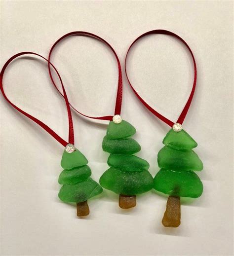 Set Of 3 Sea Glass Christmas Ornaments Handcrafted From Etsy Glass Ornaments Diy Sea Glass