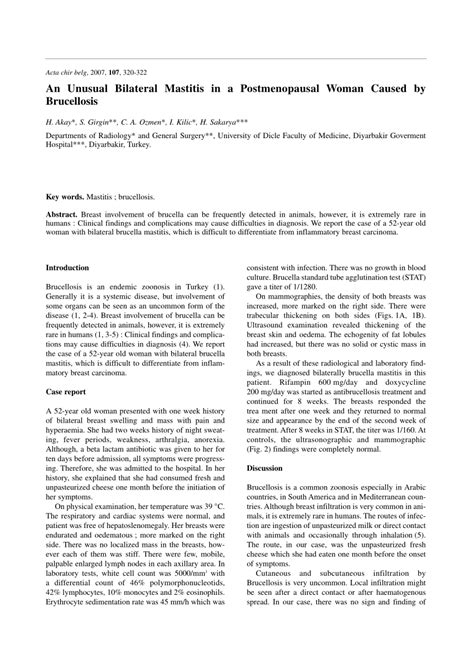 Pdf An Unusual Bilateral Mastitis In A Postmenopausal Woman Caused By Brucellosis
