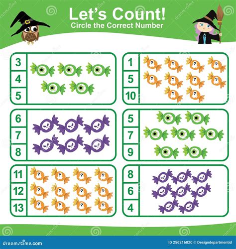 Printable Halloween Theme Let S Counting And Circle The Correct Number Stock Vector