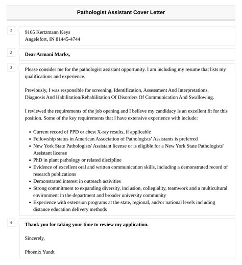 Pathologist Assistant Cover Letter Velvet Jobs