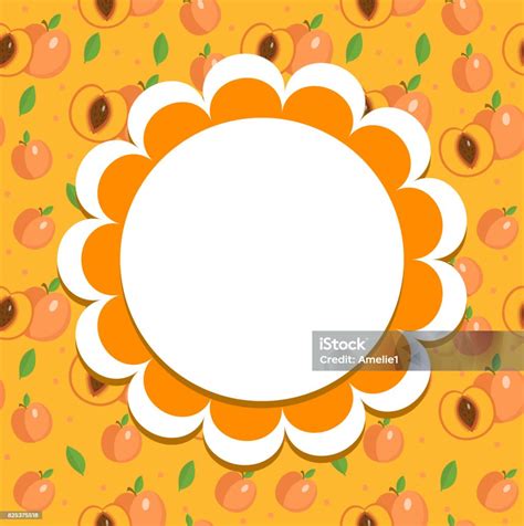 복숭아 상표 디자인에 대 한 래퍼 템플릿입니다 과일 프레임 텍스트 위한 공간입니다 벡터 일러스트입니다 0명에 대한 스톡 벡터