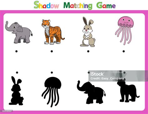 다른 모양의 그림자를 학습하기위한 벡터 그림입니다 어린이를위한 마녀 4 만화 이미지 코끼리 호랑이 토끼 해파리 농장에 대한 스톡 벡터 아트 및 기타 이미지 Istock