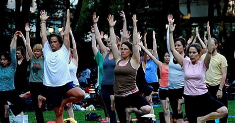 도심 공원에서 요가강습