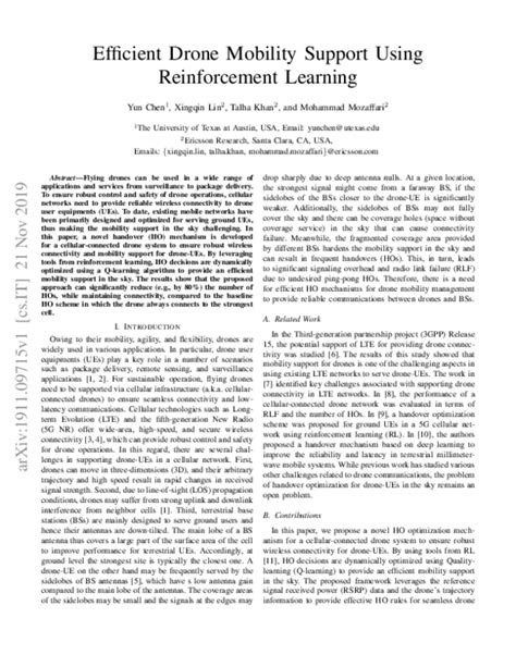 Pdf Efficient Drone Mobility Support Using Reinforcement Learning