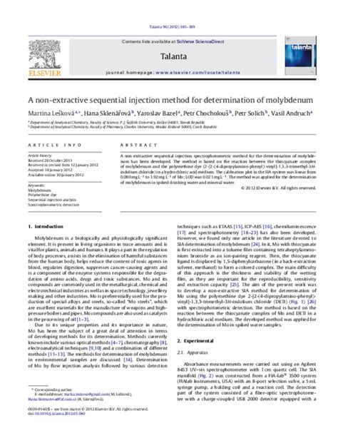 Pdf A Non Extractive Sequential Injection Method For Determination Of Molybdenum
