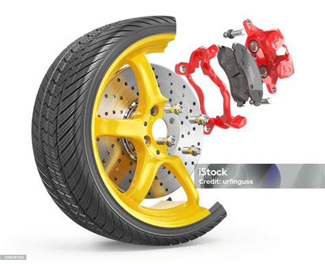 휠 구조 흰색 배경에 고립 된 브레이크가있는 자동차 바퀴 3d 일러스트레이션 순서에 대한 스톡 사진 및 기타 이미지 순서 타이어 3차원 형태 Istock
