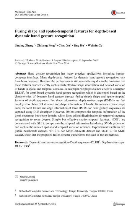Pdf Fusing Shape And Spatio Temporal Features For Depth Based Dynamic