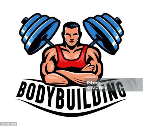 근육 보디 빌더와 바벨 엠블럼 보디 빌딩 엠블럼 또는 배지 체육관 기호 벡터 일러스트 레이 션 근육에 대한 스톡 벡터 아트 및 기타 이미지 Istock