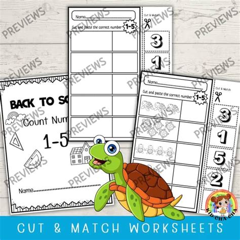 Ocean Turtle Cut And Match Worksheet Count Numbers 1 5 Preschool