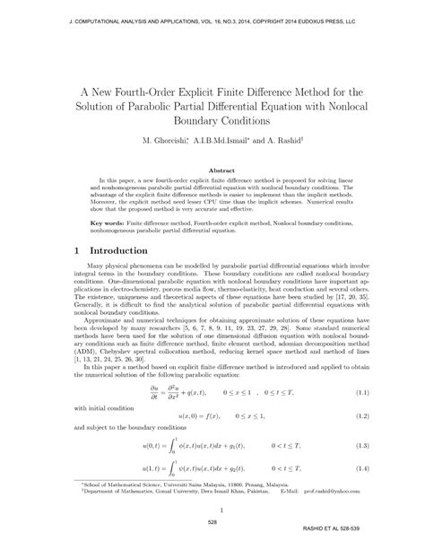 Pdf A New Fourth Order Explicit Finite Difference Method For The Solution Of Parabolic Partial