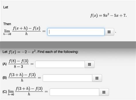 Solved Let F X 9x2−5x 7 Then Limh→0hf X H −f X Let