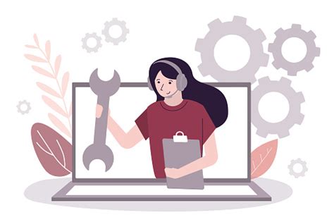 헤드폰을 착용하는 여성 직원은 노트북 화면에서 고객을 돕습니다 여성은 고객을 지원합니다 회사 핫라인에서 보조 또는 운영자가 근무합니다 Brand Name Online